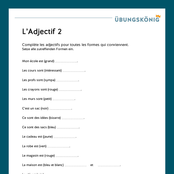 Königspaket: l'adjectif (Französisch, 1. Lernjahr) - inklusive Test ...