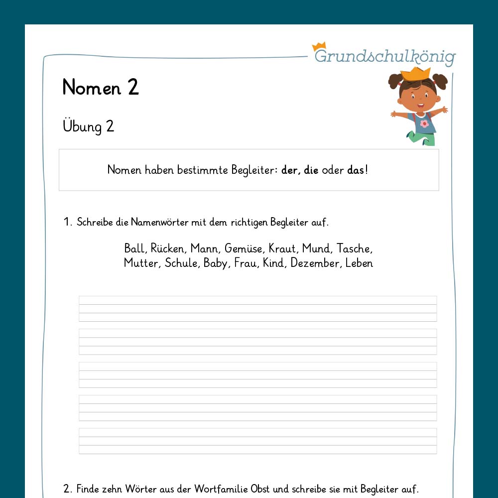 Königspaket: Namenwörter / Nomen (Deutsch, 2. Klasse) - mit Test ...
