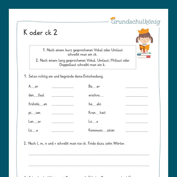 Königspaket: Rechtschreibung - k oder ck? (Deutsch, 3. & 4. Klasse) – Grundschulkönig GmbH